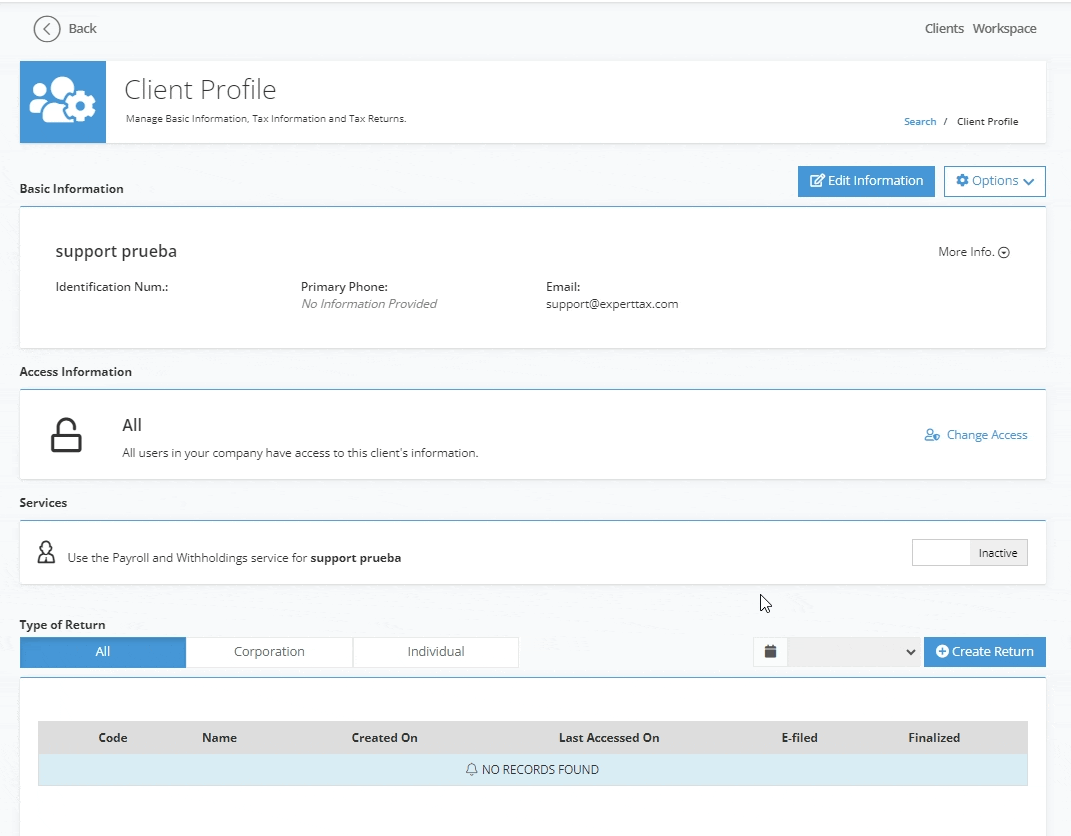 Create a Return – Expert Tax